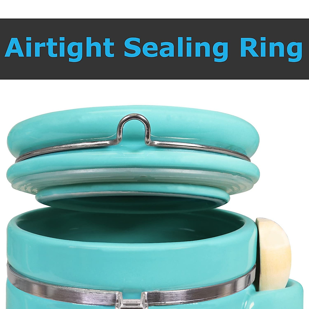 Blue Donuts 4-Piece Canister Sets for Kitchen Counter - Ceramic Airtight Food Storage Containers, Kitchen Canisters with 4 Wooden Spoons, Set of 4-45 Oz, 40 Oz, 33 Oz, 25 Oz, Turquoise