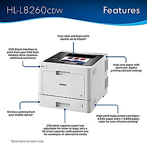 Brother HL-L8260CDW Business Color Laser Printer, Duplex Printing, Flexible Wireless Networking, Mobile Device Printing, Advanced Security Features – Amazon Dash Replenishment Ready