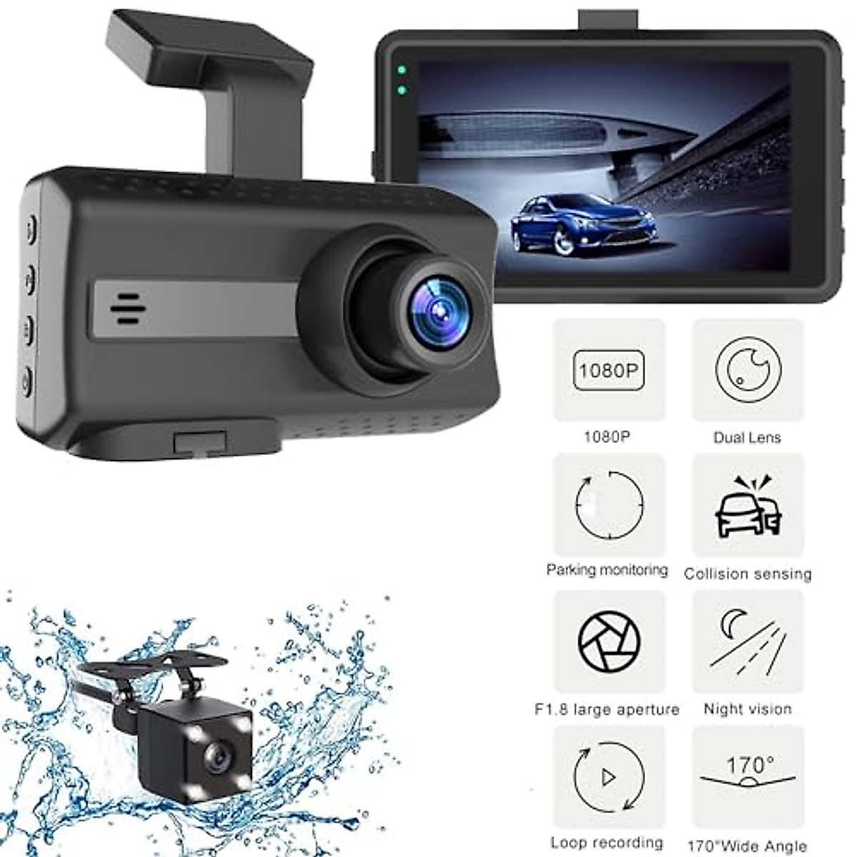 1080P Car Dash Cam with WiFi - Capture Clear and Detailed Footage, Front + Rear Car Dash Cam - Complete Coverage and Connectivity, Car Dash Cam with IPS Screen - Convenient Viewing and WiFi Access