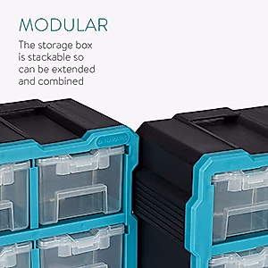 Navaris Modular Storage Organizer Drawers - Plastic Drawer Box Compartment Set for Screws Nails Small Tool Parts - Garage Shed Storage Bins - 9 Closed