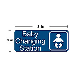 New Baby Changing Station Sign, 8 x 3 in with English and Symbol, Blue for Men, Women, Unisex