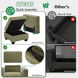 ABCASA Luxury Modular Sectional Sofa w/Storage Seat, 92" U Shaped Modular Couch with Reversible Chaise,5 Seater Sofa for Living Room, Apartment, Compact Spaces - Corduroy Green