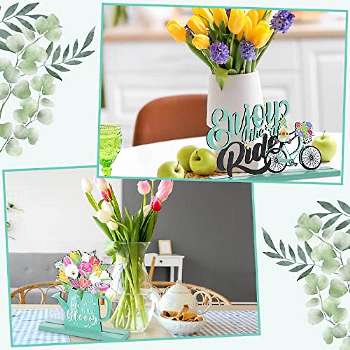 4 Pcs Hello Spring Table Decorations Easter Spring Table Centerpieces Enjoy The Ride Wooden Signs Spring Decorations for Home Wooden Letter Blocks Spring Party Ornament Farmhouse Rustic Table Decor