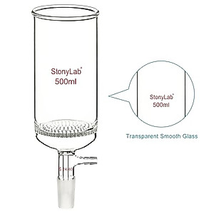 stonylab Glass Buchner Filtering Funnel, Borosilicate Glass Plate Filter Funnel with 9 mm Hose Connection and 24/40 Standard Joint for Filter Test, 500 ml
