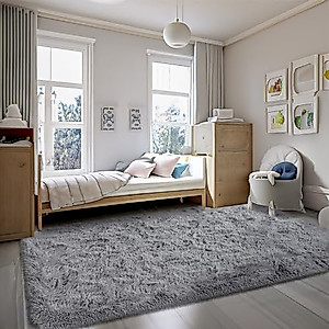 Vasofe Extra Soft Grey Fluffy Area Rugs 5x7 Shag Bedroom Rugs, Gray Large Fuzzy Rugs for Living Room, Plush Nursery Carpet for Kids, Teen, Shag Furry Throw Modern, Indoor Home Decor Floor Rug