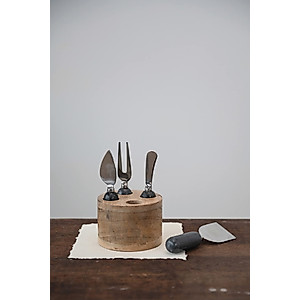 Creative Co-Op Stainless Steel Cheese Servers with Mango Wood Stand Cutlery, Set of 4, Grey & Natural