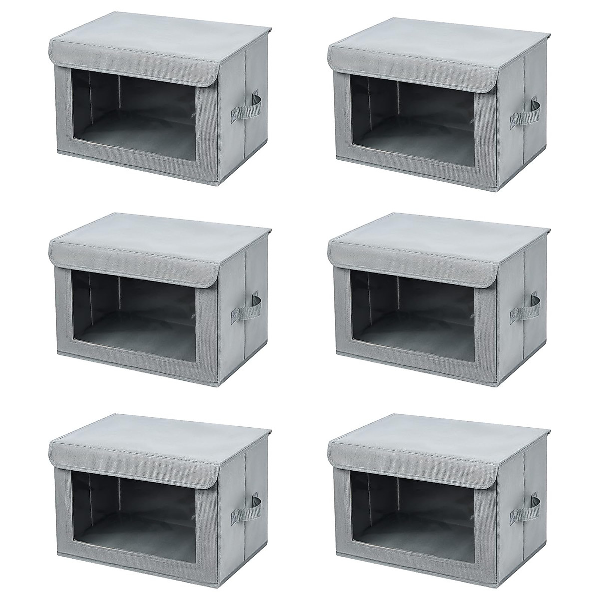 DIMJ Closet Bins with Lid, Collapsible Storage Bins with Window, Linen Closet Organizers and Storage Baskets with Handles, Fabric Storage Bins for Closet Shelves,Light Grey Medium 6 Packs