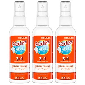Bounce Anti Static Spray, 3 in 1 Instant Anti Static Spray & Instant Wrinkle Release, Odor Eliminator & Fabric Refresher, Travel Size (3 Oz,Pack of 3)