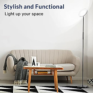 SHINESTAR LED Floor Lamp, 30W/2500LM Bright Sky Floor Lamp, Stepless Dimming and 3 Color Temperatures, Bluetooth WiFi and Touch Control, for Living Room, Bedroom, Office (Black)