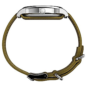 Timex Unisex Weekender 38mm Watch – Silver-Tone Case White Dial with Olive Fabric Slip-Thru Strap