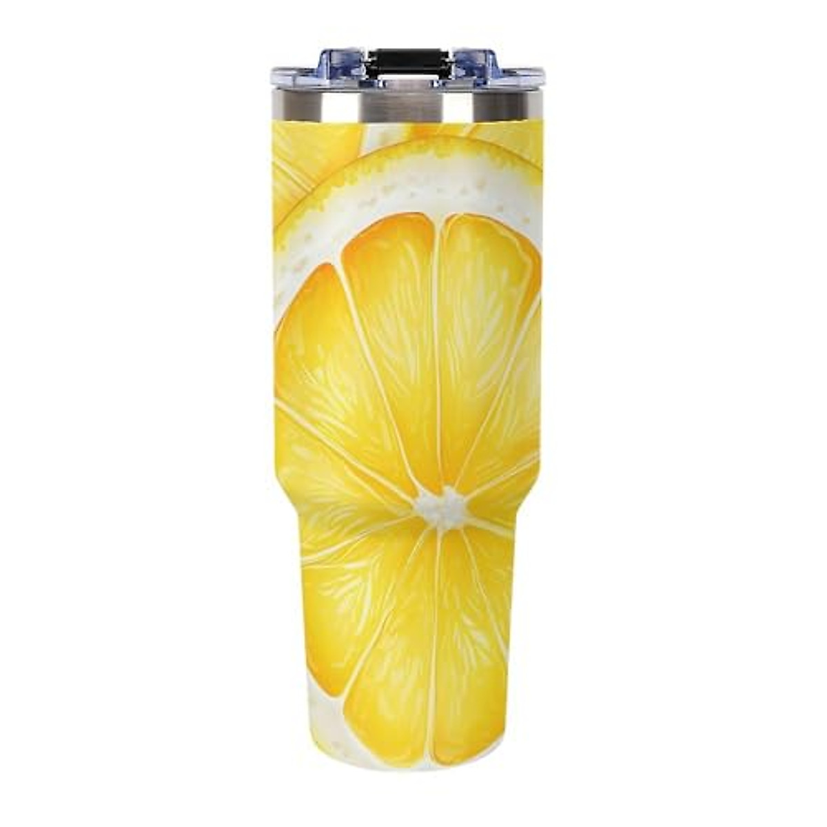 Lemon Slice Pattern 40 Oz Water Bottle, Stainless Steel Tumbler with Handle And Straw, Extra Large Insulated Tumbler, Flip Straw Tumblers for Sports, Work, Car, Travel And Weekends