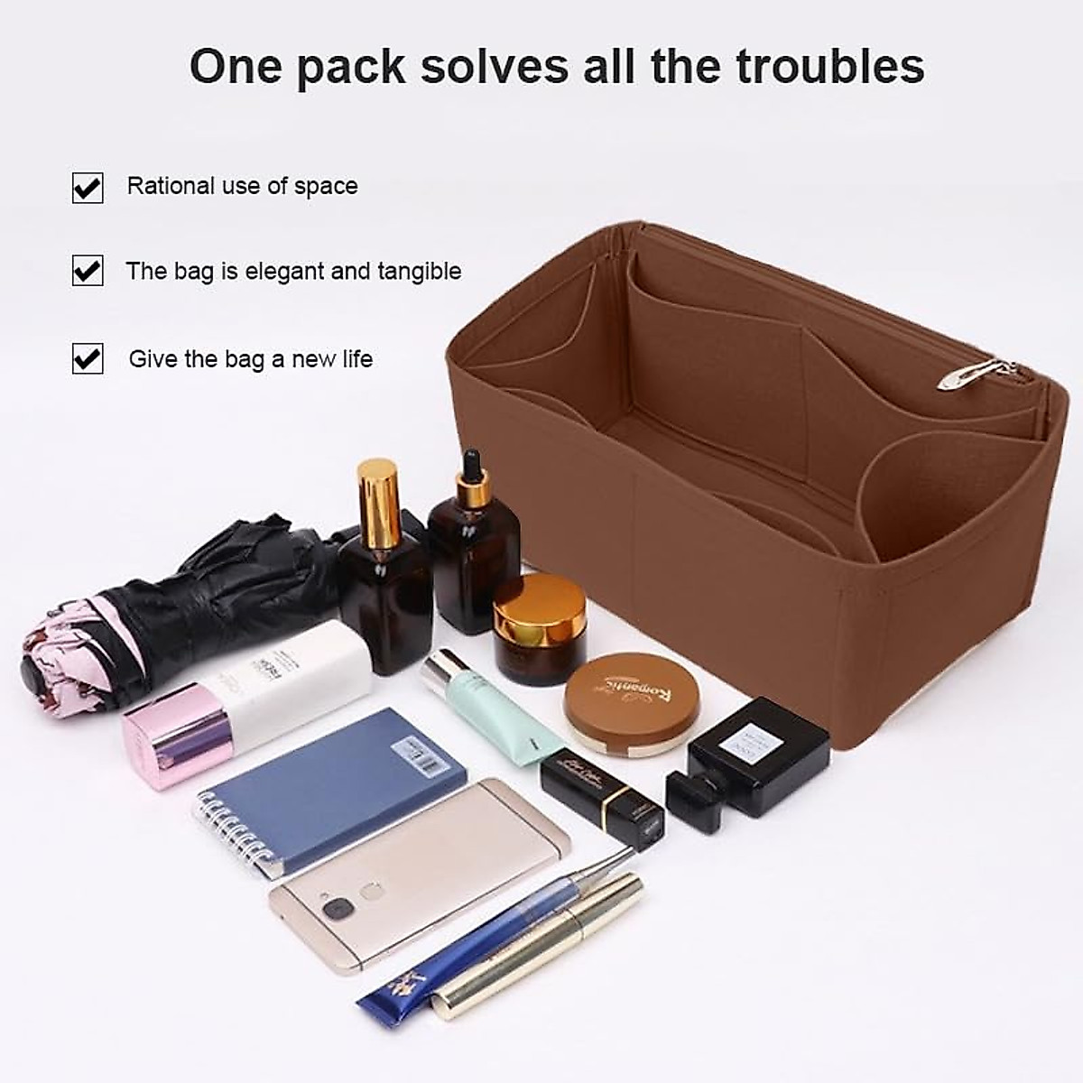 Lckaey Purse Organizer insert for LV NOE BB Petit NOE NM storage bag Organizer With Zipped pocket Y059coffee-Large