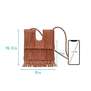 Quniko Cowgirl Crossbody Bag Fringe Messenger Bag Purse for Women Girls, Brown