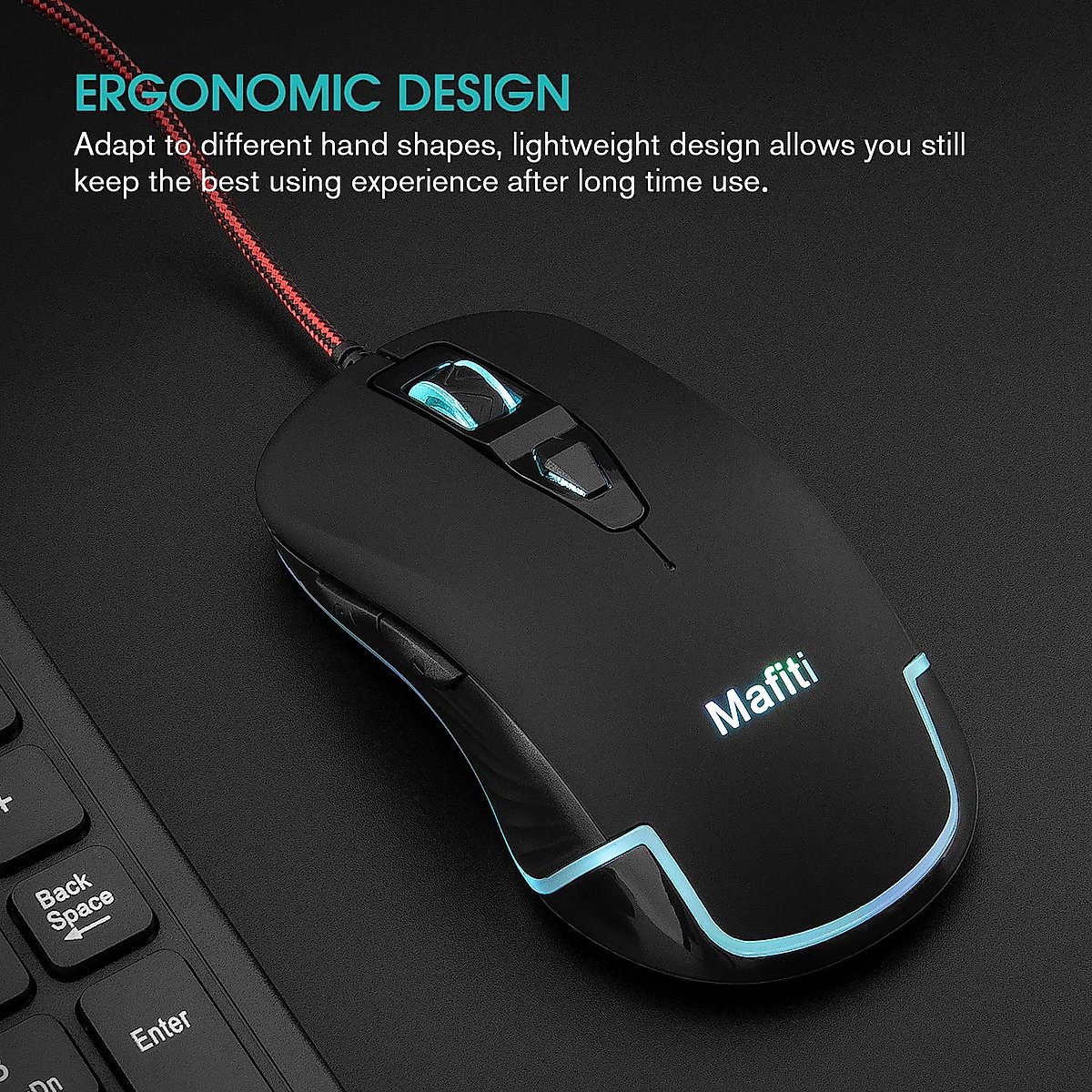 mafiti Wired Mouse, Computer Mouse for Laptop Notebook Desktop USB RGB Mice 3200DPI