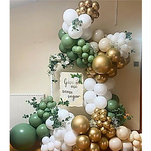 MEBAY Sage Green White Gold Balloon Garland Arch Kit, 146Pcs Latex Balloons Different Sizes 18 12 10 5 Inch for Birthday Baby Shower Gender Reveal Wedding Party Decoration