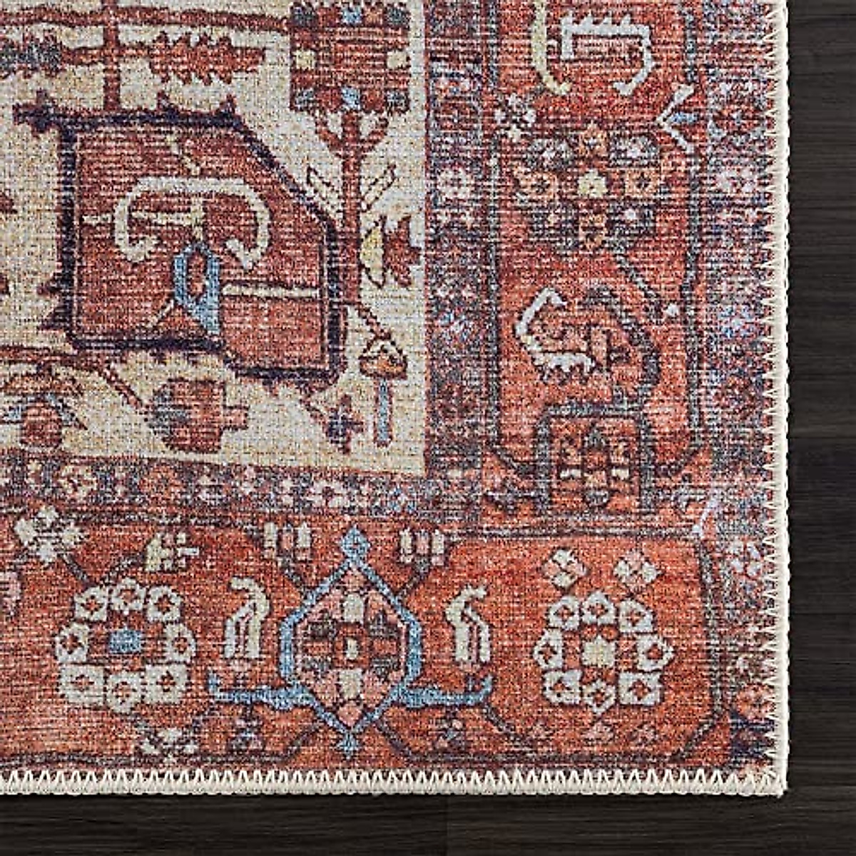 Bloom Rugs Washable 4x6 Rug - Red/Orange/Beige Traditional, Distressed Area Rug for Living Room, Bedroom, Dining Room and Kitchen - Exact Size: 4' x 6'