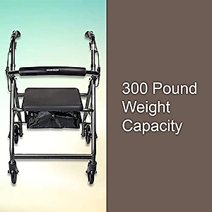 McKesson Rollator Walker with Seat and Wheels, Lightweight, Aluminum, 300 lbs Weight Capacity, Silver, 1 Count