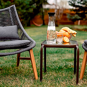 PROLISOK Bronze Metal Outdoor Side Table with Tempered Glass Top Set of 2 – Elegant Small 16" Square Patio Table – Durable Weather-Resistant Coffee Bistro Accent End Table for Outside and Garden