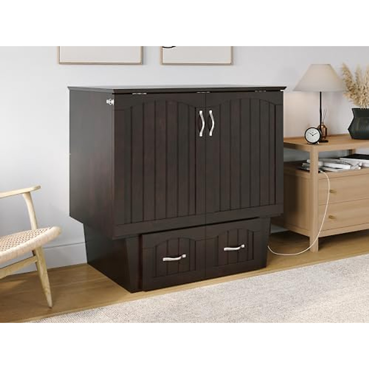 AFI, Sydney Twin Wood Murphy Bed Chest with Storage and Charging Station, Espresso