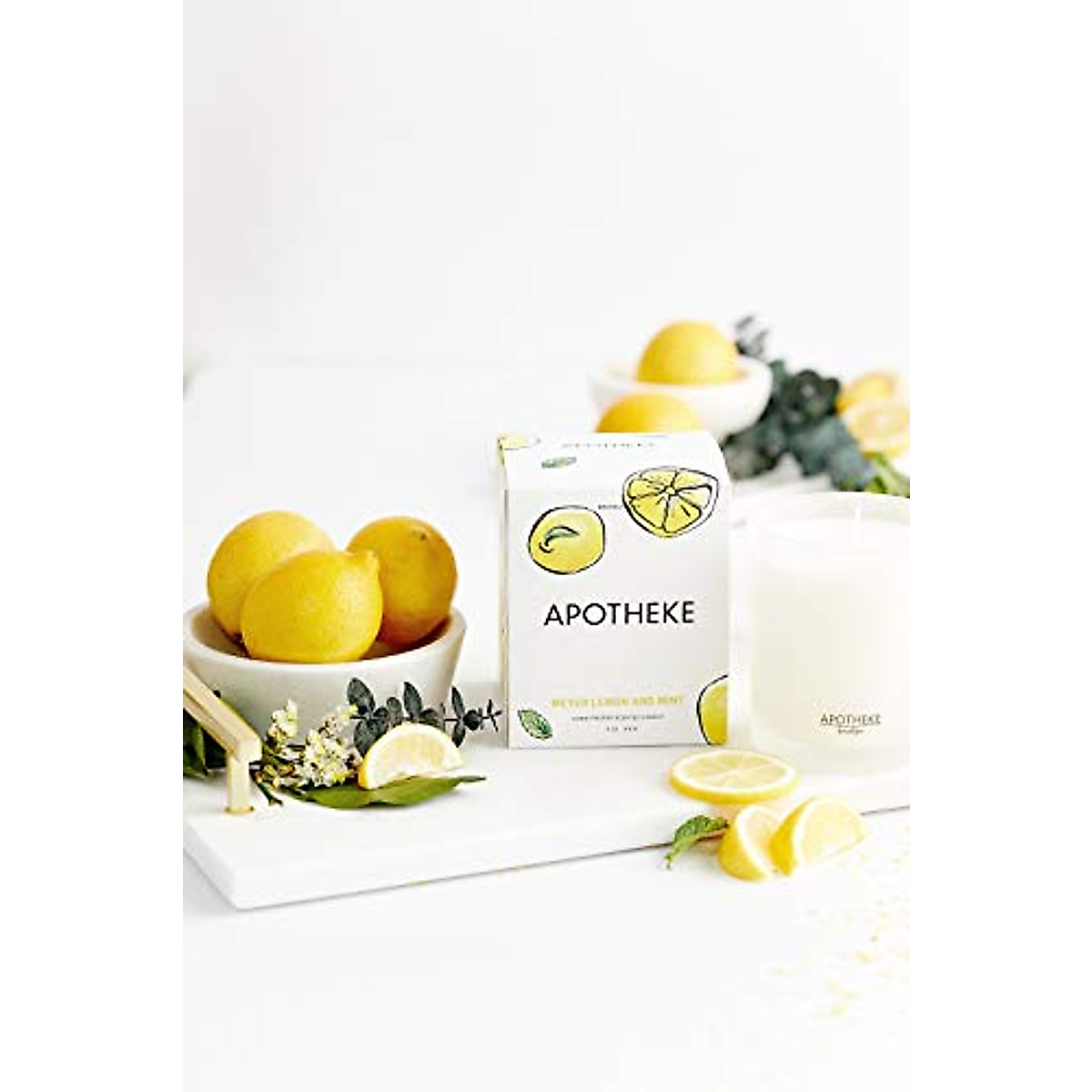 APOTHEKE Market Collection Luxury Scented Jar Candle, Meyer Lemon & Mint, 11 oz - Lemon, Spearmint, Jasmine & Eucalyptus Scent, Strong Fragrance, Aromatherapy, Lasting, Hand Poured in USA, Soy Wax