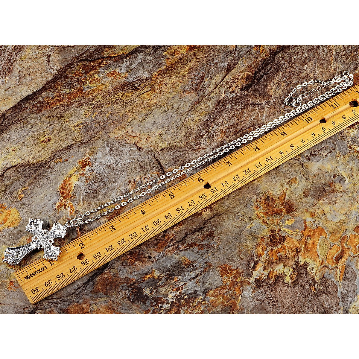 Alilang Silvery Tone Religious Cross Pendant Necklace Clear Crystal Rhinestones,Silver Clear