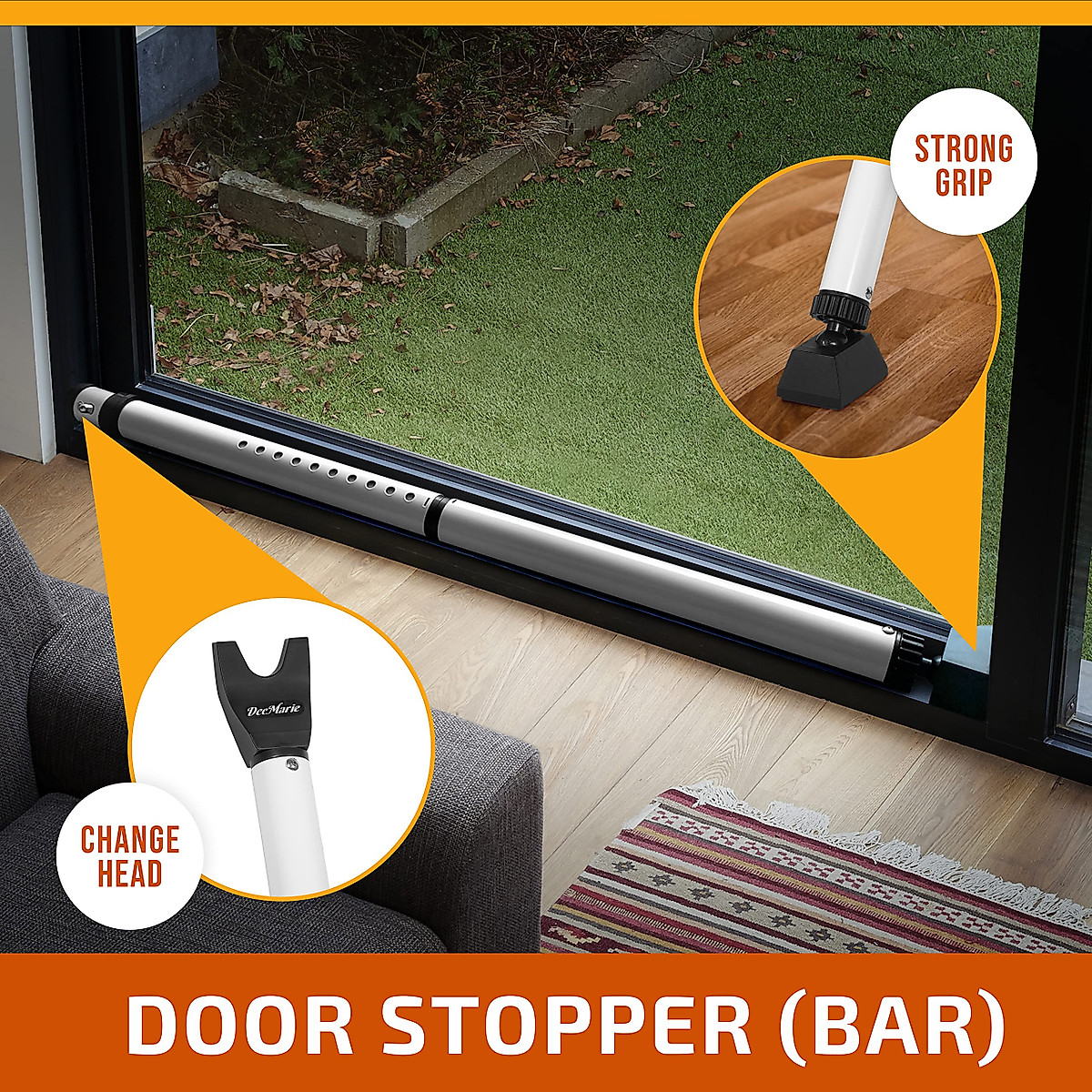 Door Stopper Alarm and Door Security Bar Bundle - House, Apartment, School, Hotel Door Security System, Adjustable Door Stoppers, Sliding Glass Door Security Bar - Lightweight, Portable Doorstops