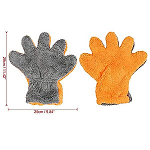 X AUTOHAUX Pair Orange Gray Coral Fleece Car Wash Mitt Microfiber Five Finger Glove Double Sided Dirt Washing Tool