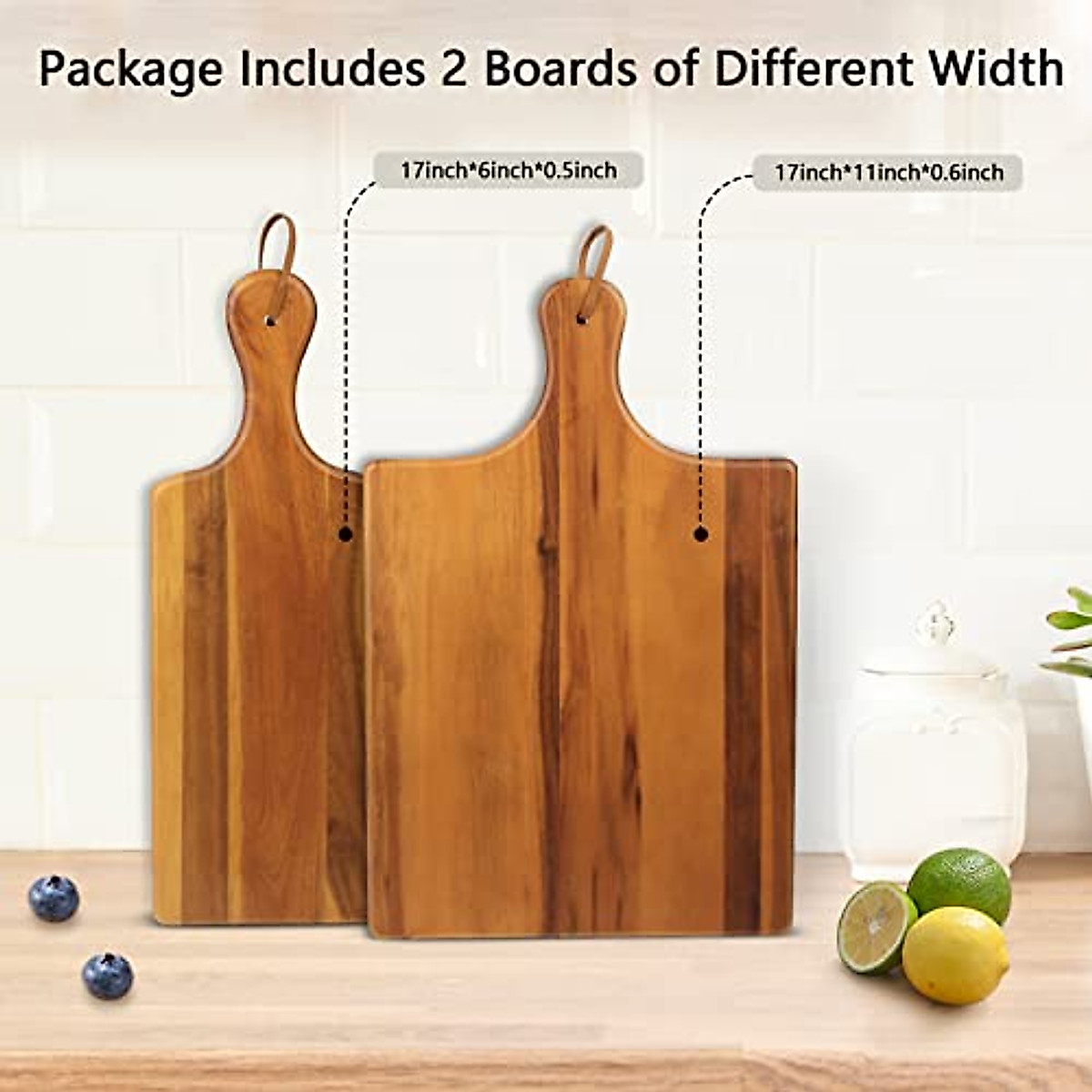 AIDEA Wood Cutting Board with Handle, Cheese Board Chartuterie Board，for Cutting and Serving 17"X11"bundle with 17"X6"(2 Pack)