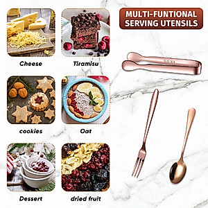 Cunhill 24 Pcs Charcuterie Accessories Mini Cocktail Tongs Small Serving Spoons and Appetizer Forks Stainless Steel Tongs Charcuterie Utensils for Valentine's Day Party(Rose Gold, Vivid Sharp Spoon)