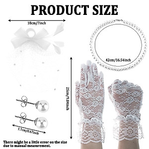 4 Pieces Fascinators Hat for Women Tea Party Hat Feathers Veil Mesh Hat Lace Gloves Bridgerton Accessories for Women Pearl Choker Necklace for Wedding Cocktail Kentucky Fascinator Headband for Women