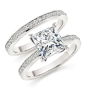 Diamonbella 101 Facets Glamorous Princess Cut Simulated Diamond Band Set 925 Silver 1 2 Carats (7, 2.25)