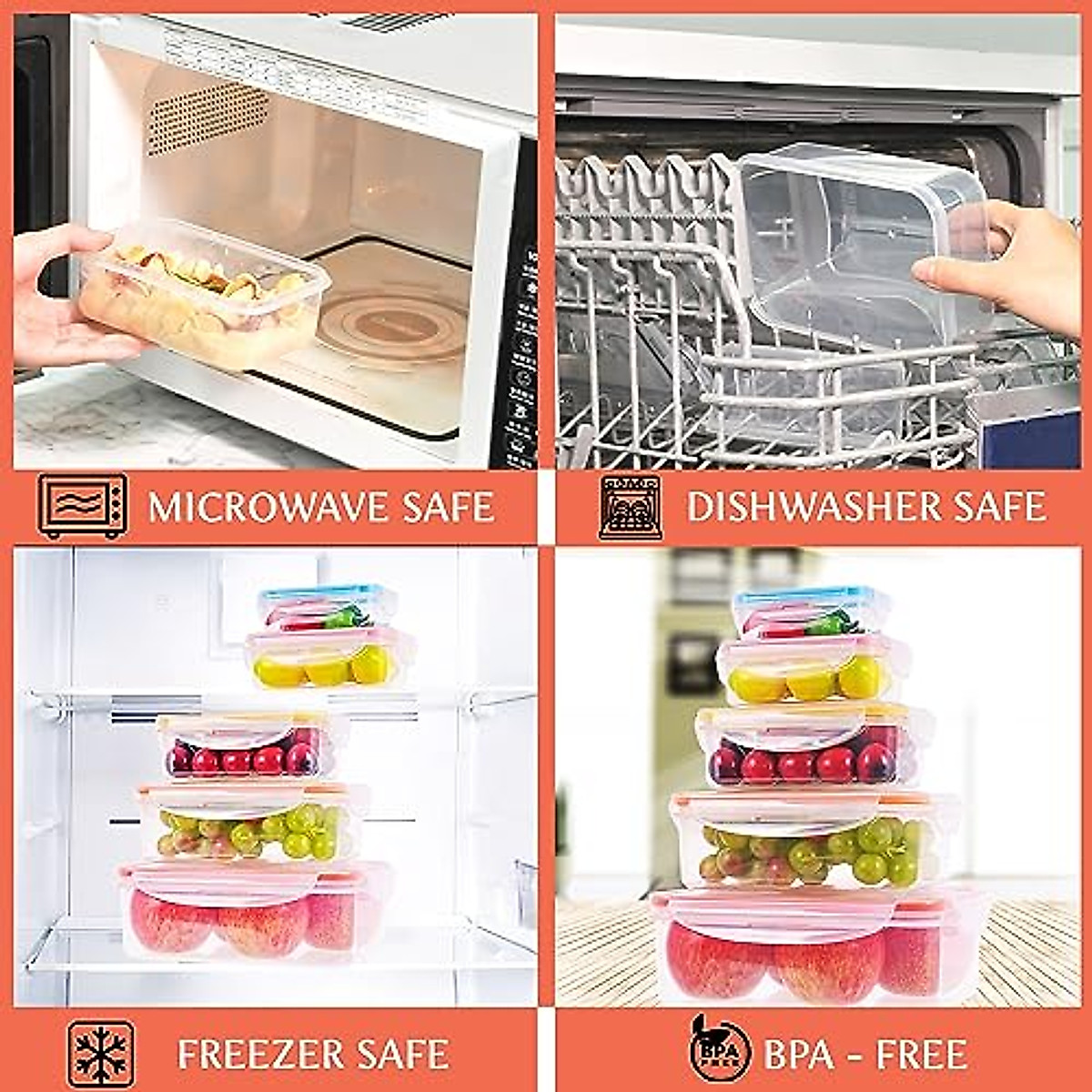10 Pcs Food Storage Containers-Stackable Kitchen Bowls sets-BPA Free Leak Proof Plastic Food Storage Containers with Lids Airtight-Microwave Freezer Safe Lunch Boxes ,5 Meal Prep Containers & 5 Lids