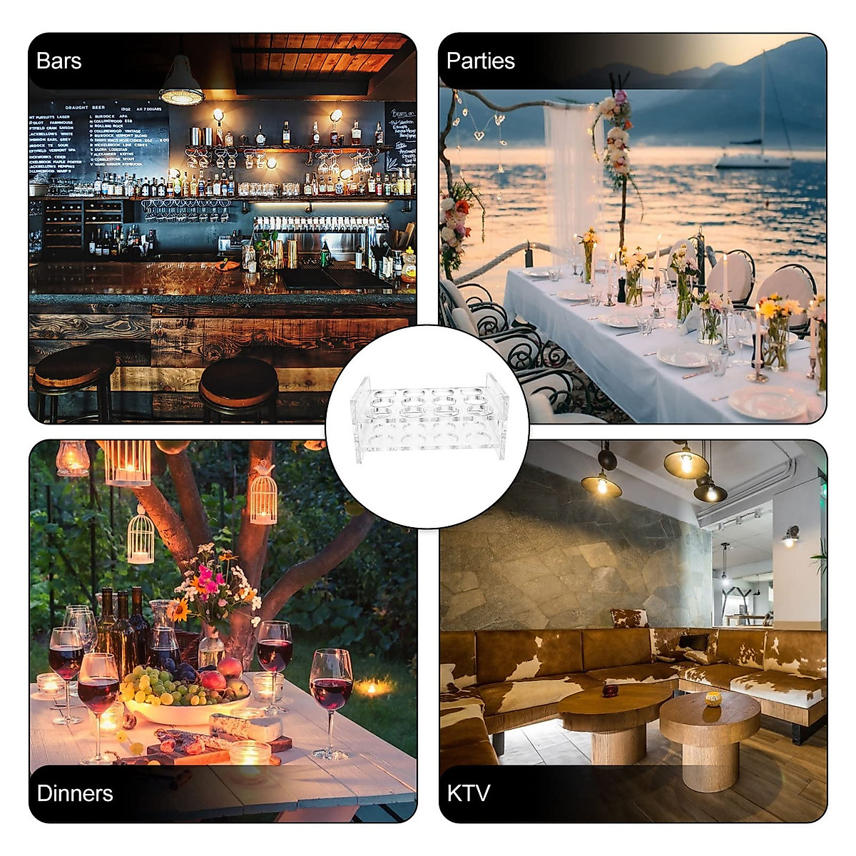 HEMOTON 12 Round Holes Shot Glasses Holder Acrylic 3 Rows Wine Glass Cup Rack Organizer Drinkware for Whiskey Liqueurs Barware Bar Exhibition Wedding Party Festival