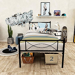 SimLife Twin Bed Frame with Two Headboards Metal Platform Bed for Kids Girls Boys Adults Mattress Foundation Stable Metal Slats Support Box Spring Replacement, Black