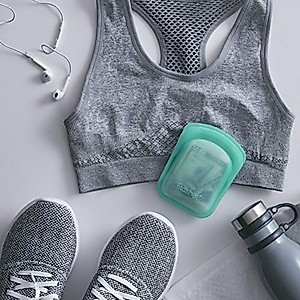 Stasher Re-Usable Food-Grade Platinum Silicone Pocket Bag for Eating from/Storing in/Organising/Travelling, 8.25 x 12.05 cm, Set of 2, Clear and Aqua