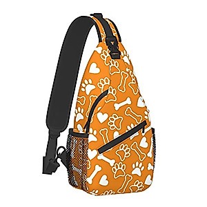 Sling Bag Orange Dog Bear Paw Bones Hiking Daypack Crossbody Shoulder Backpack Travel Chest Pack for Men Women
