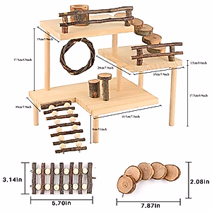 HOSUKKO Hamster Climbing Toys 3-Tier Extra Large Hamster Playground Natural Wooden Small Animal Platform Toys Hamster Exercise Activity Climbing Platform with Bridge for Gift