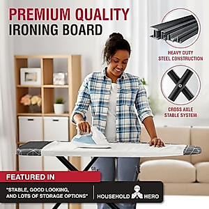 D-Crease+ 48" X 13" Full Metal Ironing Board W/Silicon Iron Rest, Wall Mount & Closet Hanger, Full Metal Heavy Duty Construction, Heat & Scorch Resistant Fabric, 36" Height Adjustable