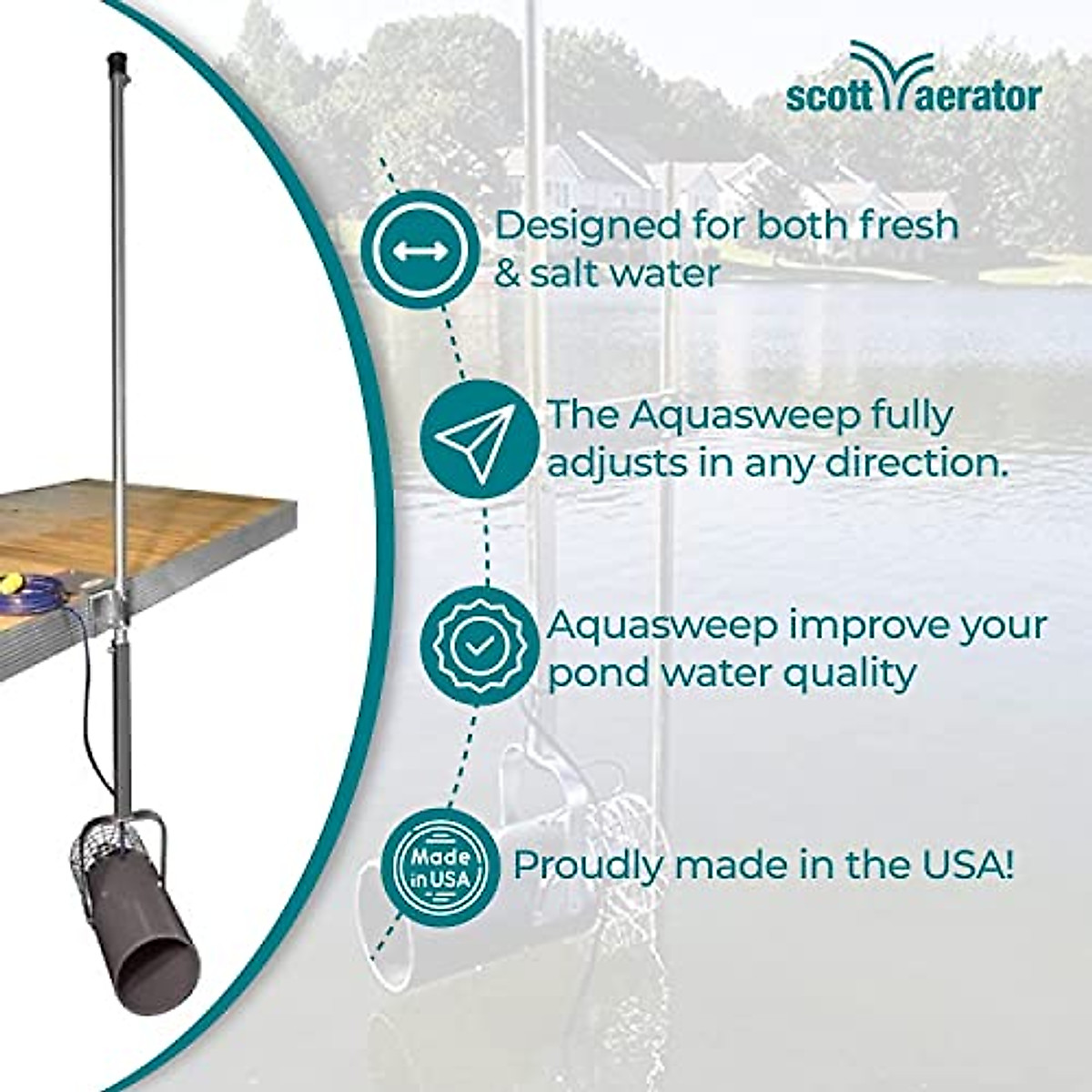 Scott Aerator 1 Horse Power 115V Muck Blaster -50ft Cord| 1 Horse Power Aquasweep with Truss Mount | Water Circulator | Water Agitator | Water Mover | Muck Blower