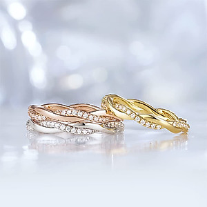 CTIEIP Engravable Sterling Silver Moissanite Diamond Wedding Band for Women,2mm Custom Twist Moissanite Wedding Band for Women