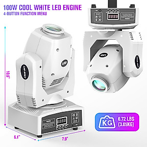 U`King 100W LED Moving Head Light Stage Lighting DJ Lights 8 Gobos Beam Wash Light by DMX and Sound Activated Control Professional 9/11 Channels for Church Wedding Disco Party Nightclub Live Show