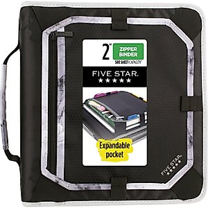 Five Star Zipper Binder, 2 Inch 3-Ring Binder for School, Expansion Panel and Expanding File, 580 Sheet Capacity, Black/Gray (29052IT8)