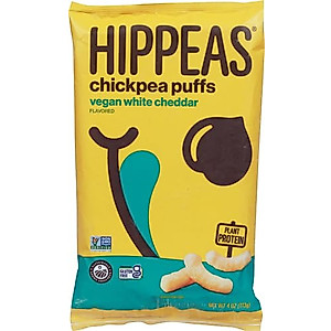 Hippeas Organic Chickpea Puffs, Vegan White Cheddar, 4 Ounce (Pack of 1), 4g Protein, 3g Fiber, Vegan, Gluten-Free, Crunchy, Plant Protein Snacks