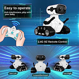 AOVIKOOD Rechargeable RC Robot Toy for Boys and Girls, Robot Toys with Music and LED Eyes, Develops Motor Skills, Creativity, and Intelligence, Gifts for Children Age 3-12