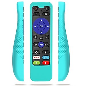 [Remote + Cover] 1-clicktech IKUTV Remote for Roku TVs [TCL/Hisense/ONN/Sanyo, etc.] and Roku Players Express Premiere Ultra [Turquoise - Not Glow]