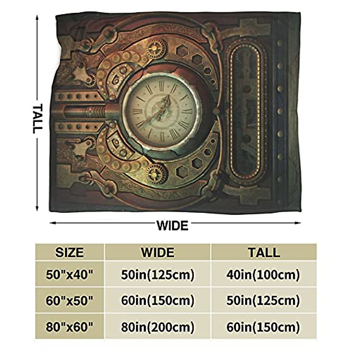 Gaseekry Blanket Clock Graphics Steampunk Fleece Flannel Throw Blankets for Couch Bed Sofa Car,Cozy Soft Blanket Throw Queen King Full Size for Kids Women Adults 80"X60"