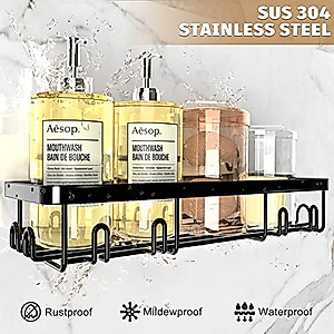 Dulutuxe Shower Caddy Bathroom Organizer Large Size - No Drilling Traceless Adhesive Shower Shelves with 4 Hooks, Wall Mount Stainless Steel Shower Shelf for Bathroom, Toilet, Kitchen, Dorm(4 Pack)