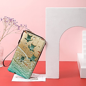 FunnyStar Sea Turtles Women's PU Leather Zip Around Wallets Handbag Cellphone Purse Card Holder With Wristlet Strap