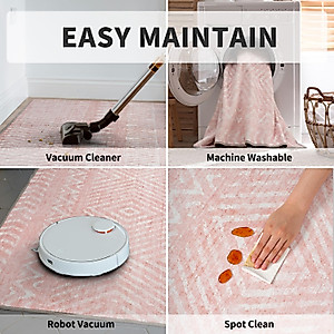 Engiw Pink Nursery Rug Boho Area Rug for Nursery Baby Girl 5x7 Washable Rugs Pink Rugs for Bedroom Girls Toddler Girl Room Rug Kids Playroom Rug Soft Rugs for Living Room Pink Non Slip Modern Rug