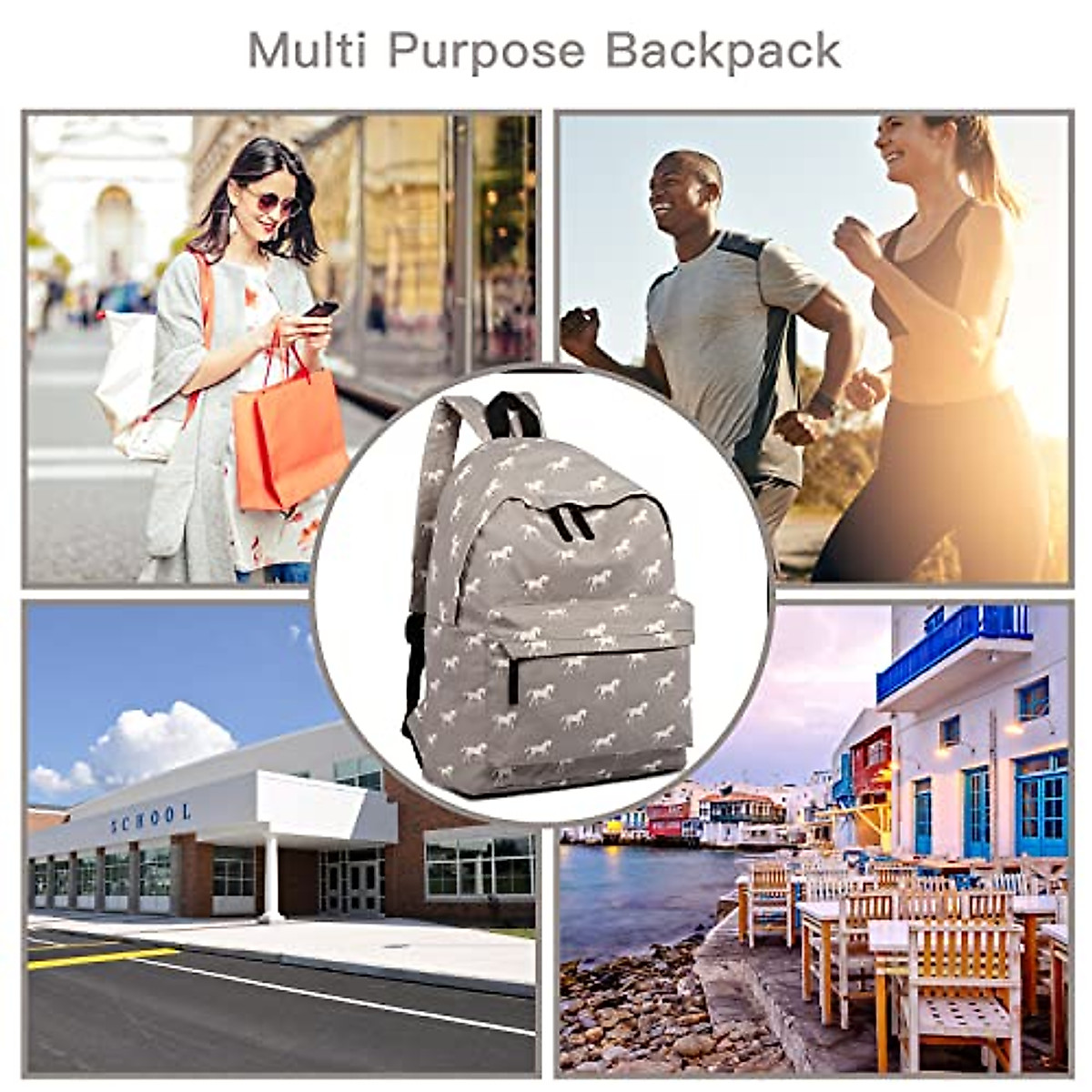 MISS LULU Backpack Horse Print Canvas Backpack Casual Daypack for Girls Boys Teenager